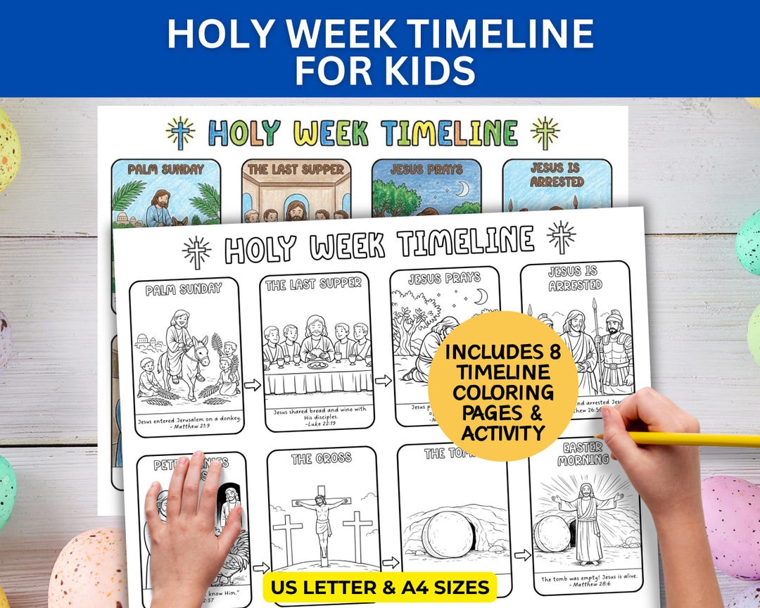Holy Week Timeline Coloring Page – Easter Story Lesson, Palm Sunday ...