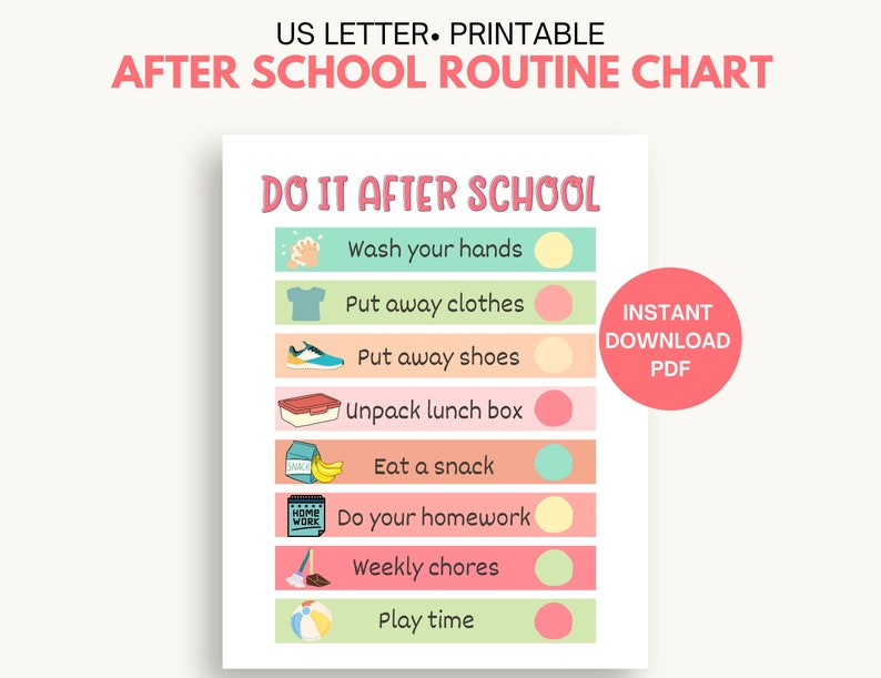 Kids Daily School Schedule Checklist School Routine Chart - Etsy
