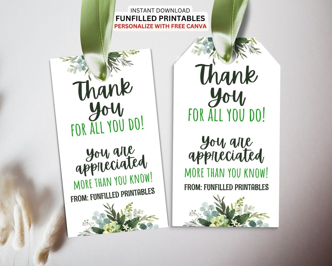 Thank You Gift Tag Template, Employee Appreciation Tag, Staff Teacher ...
