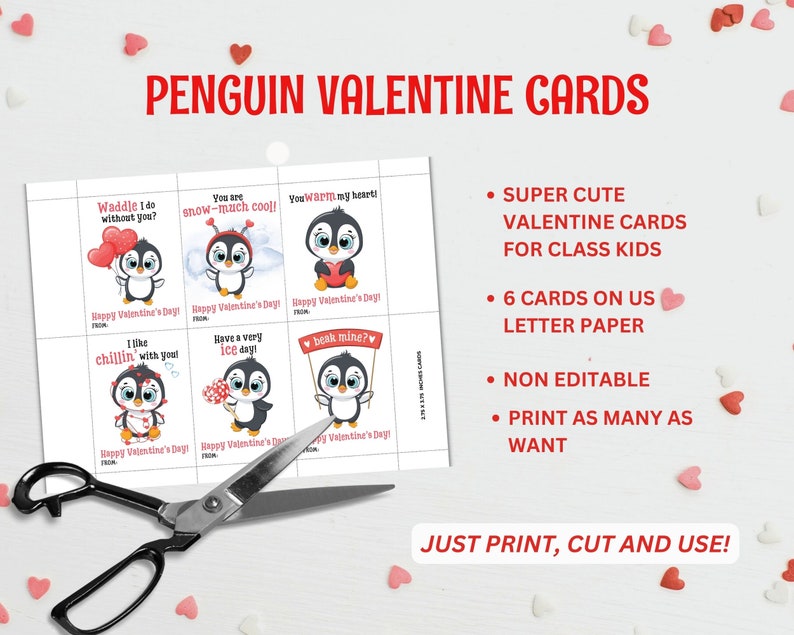 Penguin Valentines Card, Printable Valentines Penguin Cards for ...