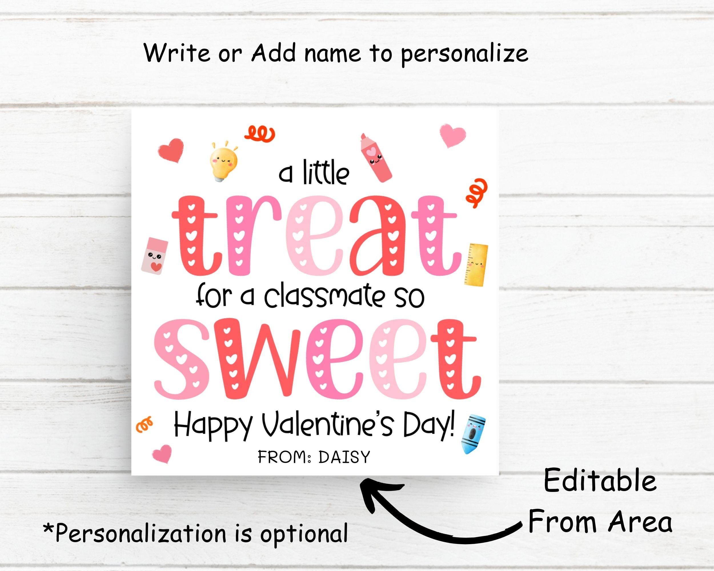 Classmate Valentines Treat Tag, Kids Classroom Valentines Tags, Kids ...