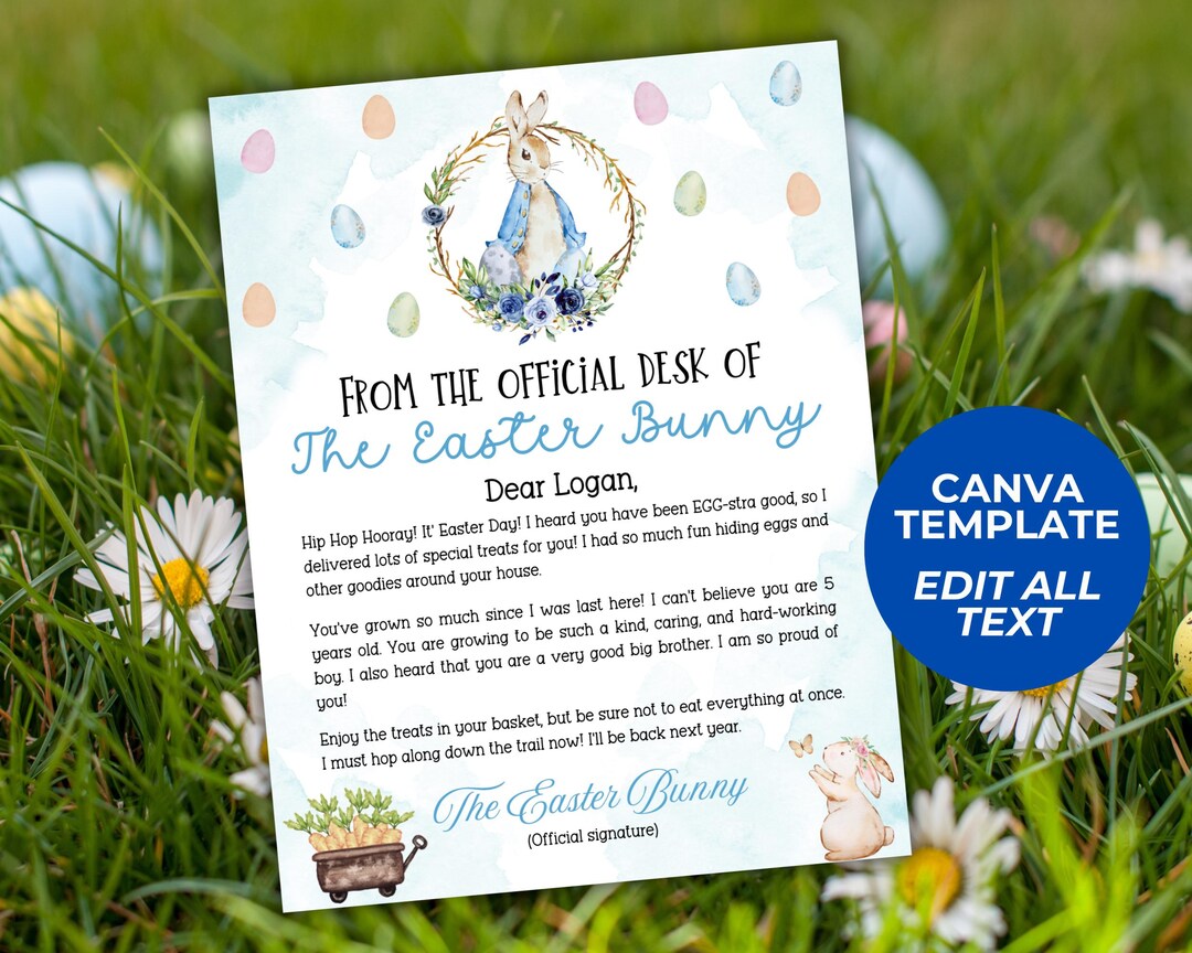 Editable Easter Bunny Letter Printable Template, Bunny Return Letter ...