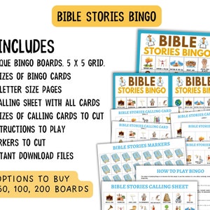 Bible Bingo, Bible Stories Bingo Cards 100, Bible Games for Kids Bible ...