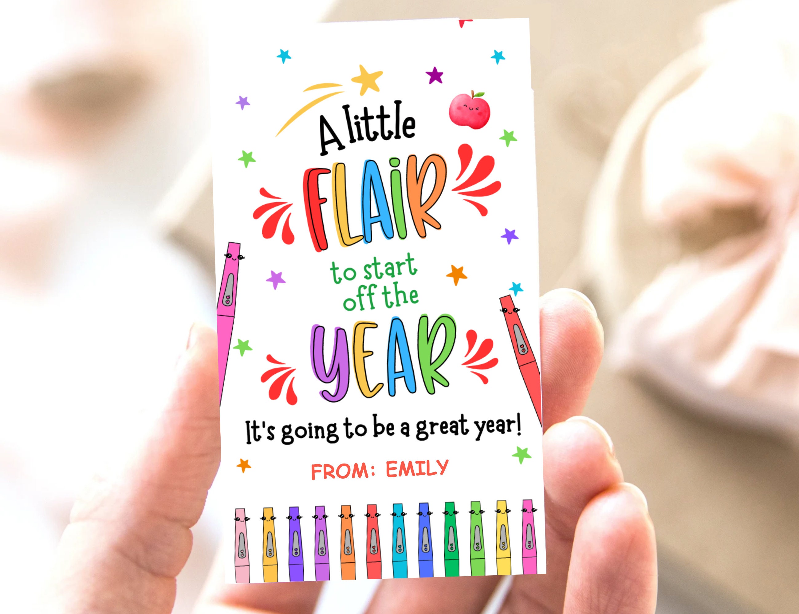 Back to School Teacher Gift Tag, Flair Pen Gift Tag, First Day of ...