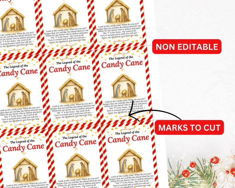 Legend of the Candy Cane Printable, Kids Christian Treat Tag, Candy ...