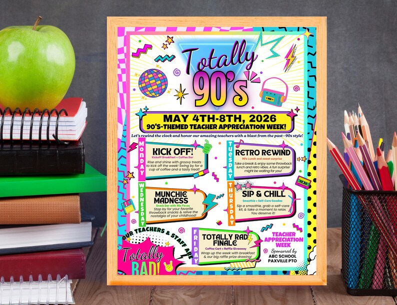 90s Teacher Appreciation Week Theme Flyer Template Canva Editable ...