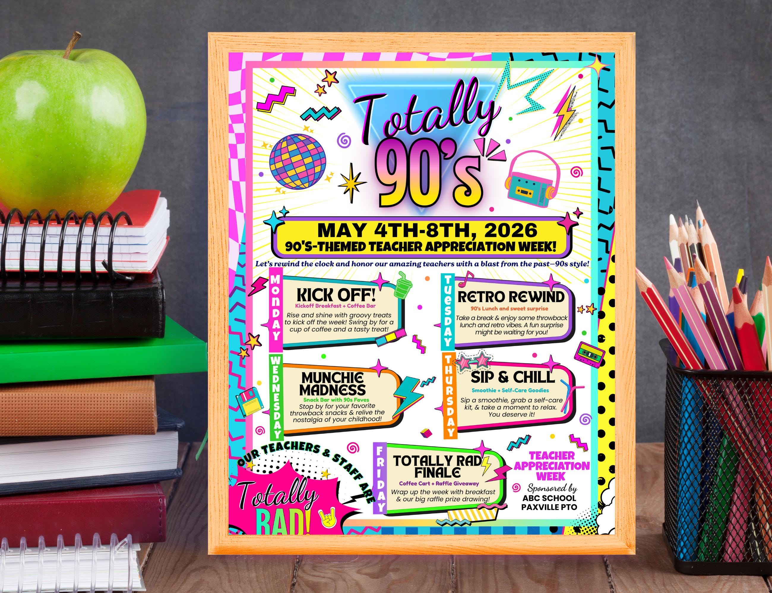 90s Teacher Appreciation Week Theme Flyer Template Canva Editable ...