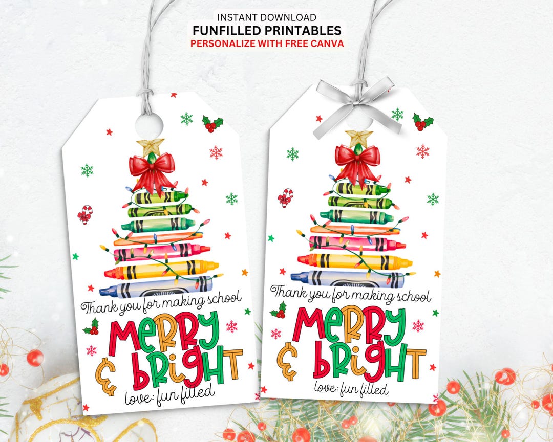 School Merry and Bright Tag, Teacher Christmas Gift Tag, Christmas ...