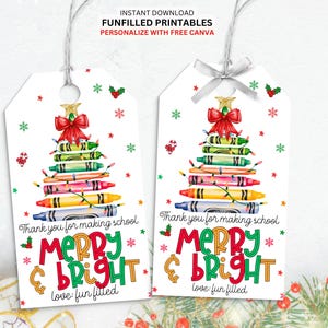 School Merry and Bright Tag, Teacher Christmas Gift Tag, Christmas ...