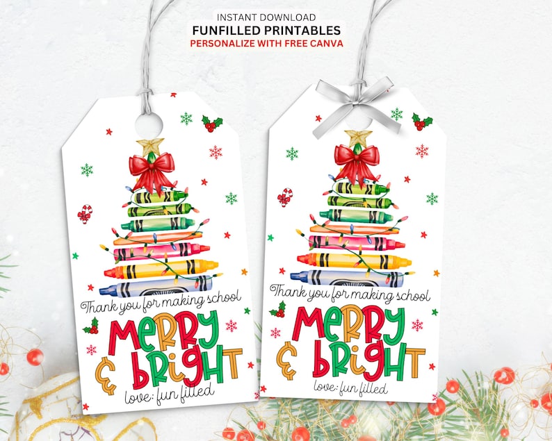 School Merry and Bright Tag, Teacher Christmas Gift Tag, Christmas ...