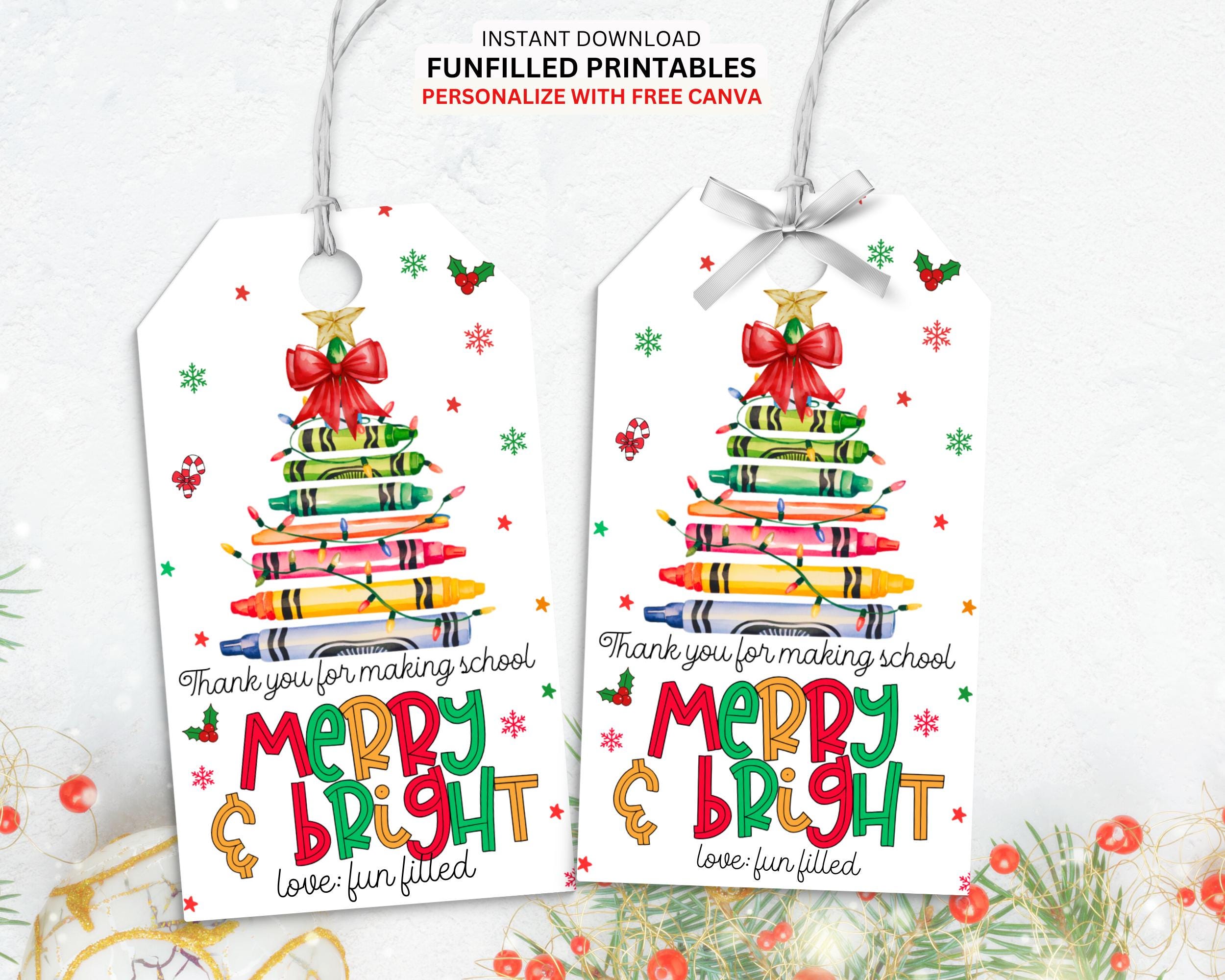 School Merry and Bright Tag, Teacher Christmas Gift Tag, Christmas ...