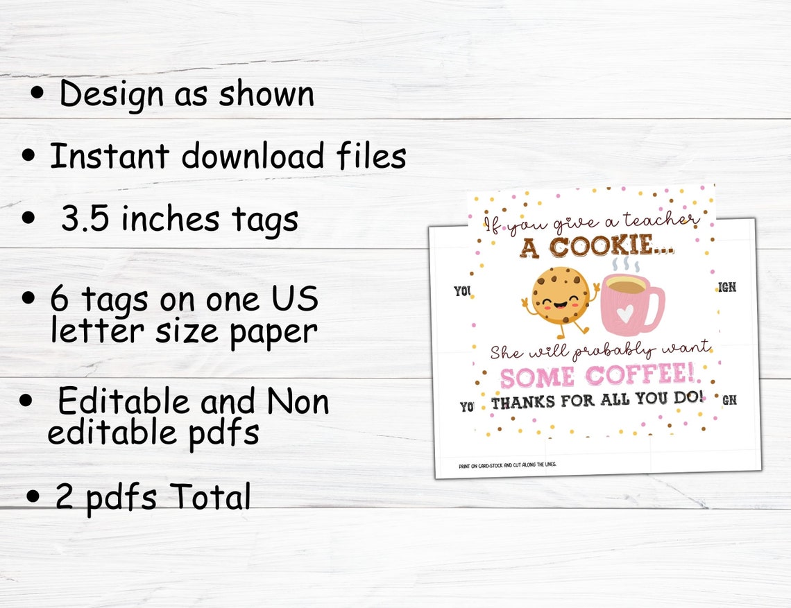 If You Give a Teacher A Cookie Gift Tags Printable, Teacher ...