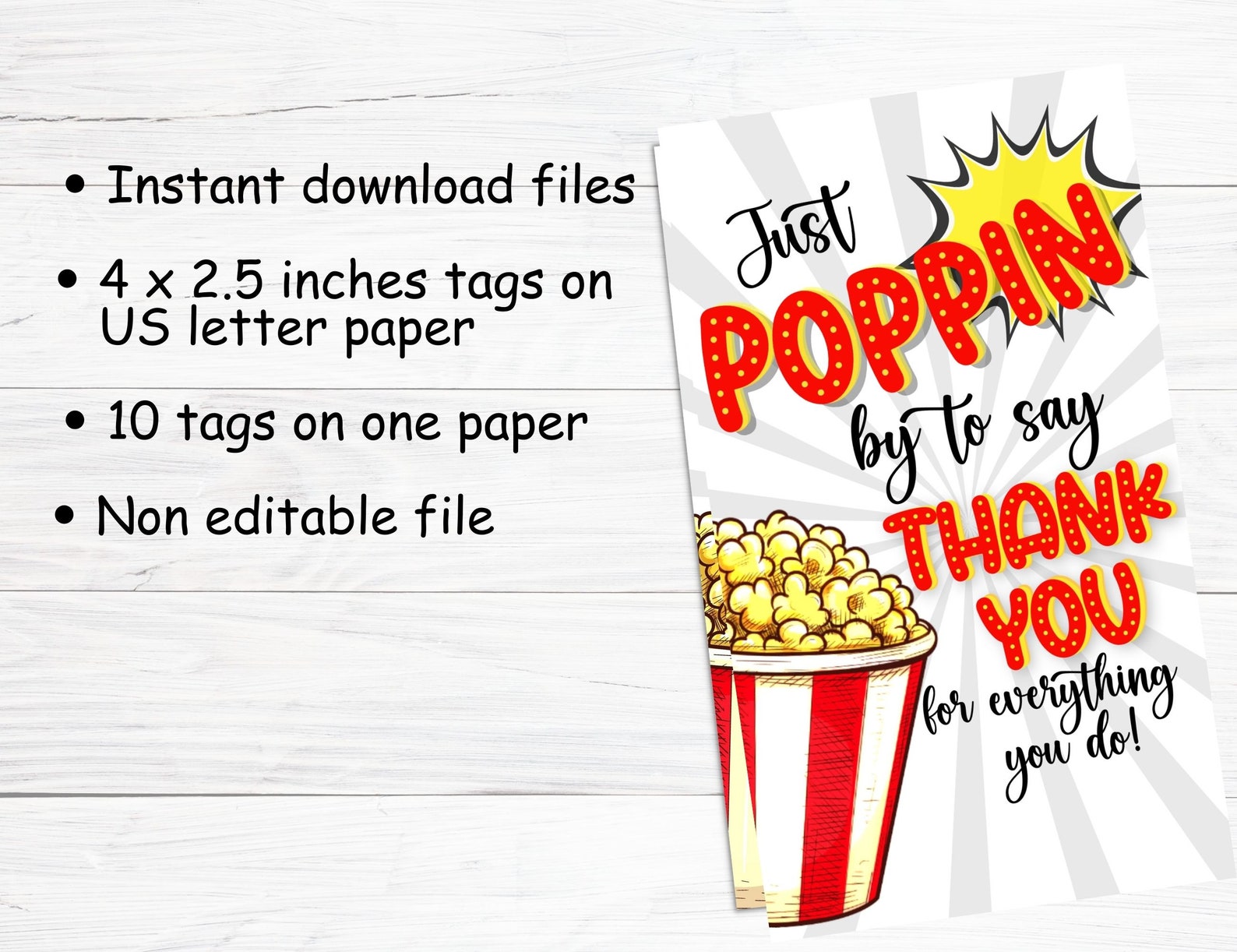 Popcorn Thank You Gift Tag, Popcorn Appreciation Tag, Poppin by to Say ...