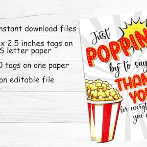 Popcorn Gift Tag, Popcorn Appreciation Tag, Poppin by to Say Popcorn ...