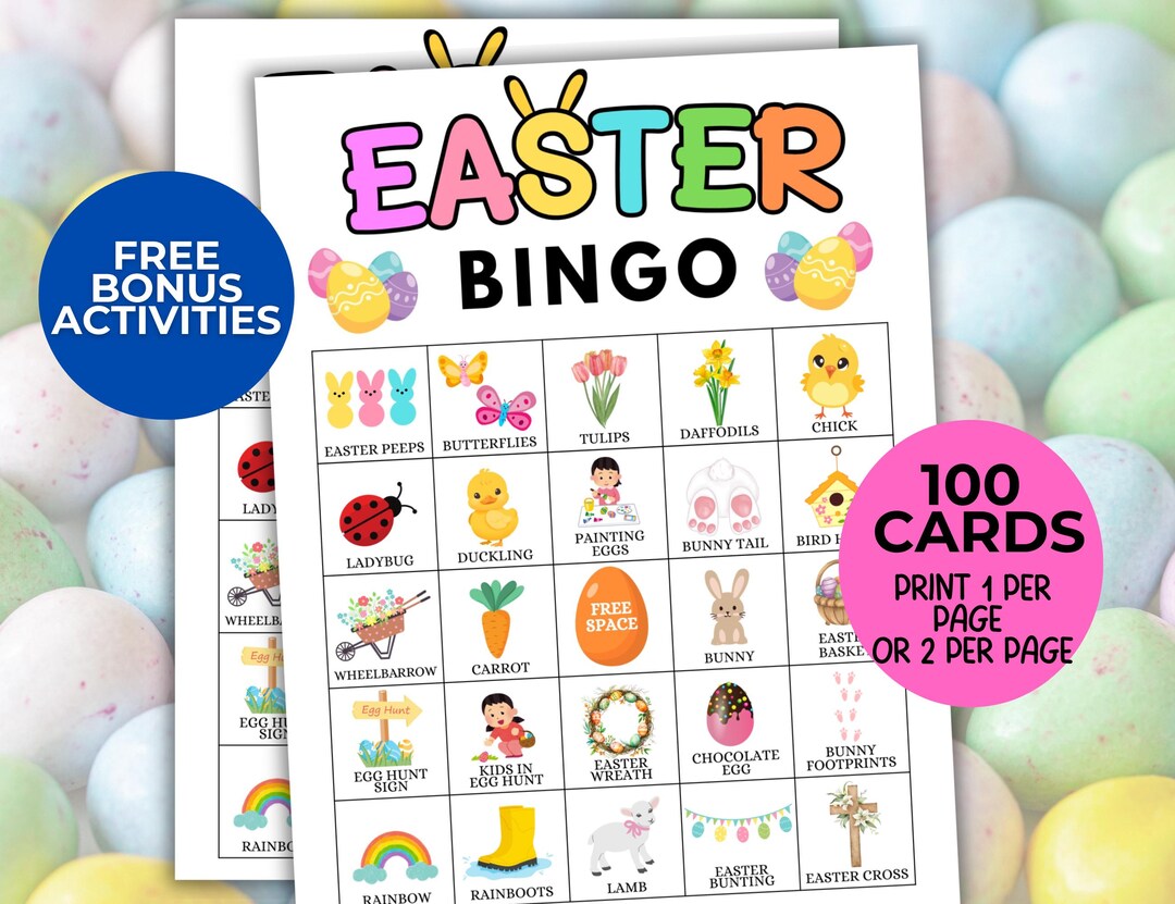 100 Easter Bingo Cards, Easter Bingo Printable Game, Easter Party Game ...
