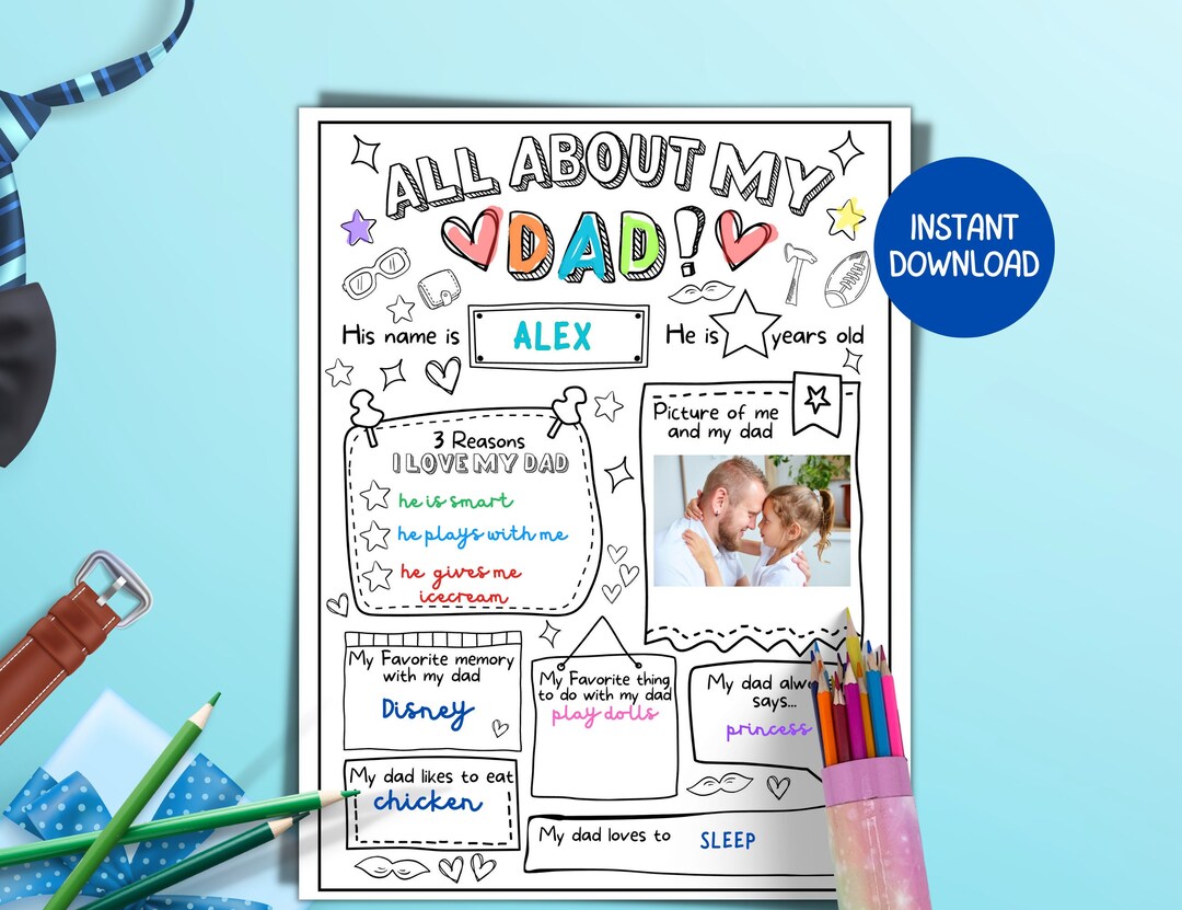 All About My Dad Printable Card, Fathers Day Kids Coloring Page ...