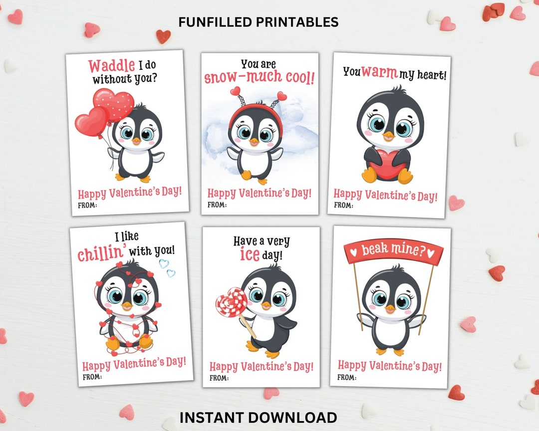 Penguin Valentines for Kids, Classroom Valentines Cards for Classmates ...