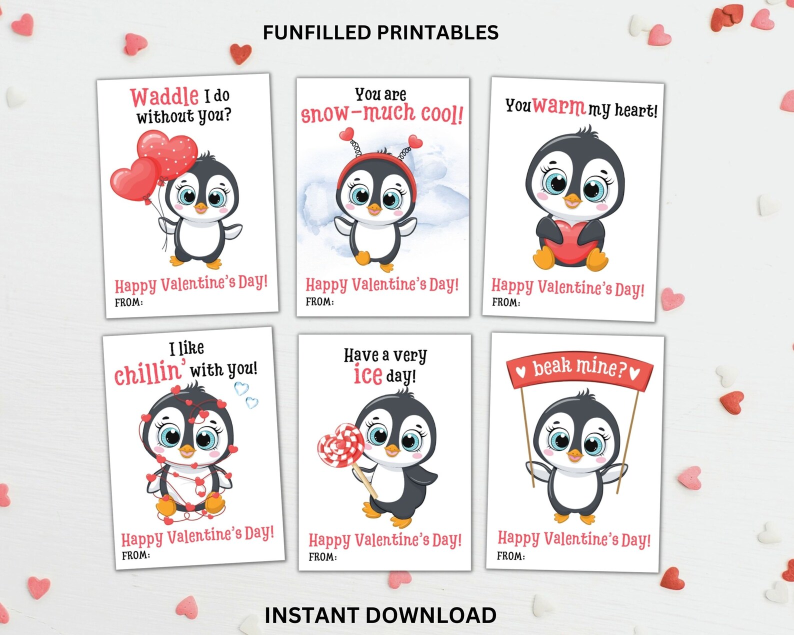 Penguin Valentines Card, Printable Valentines Penguin Cards for ...
