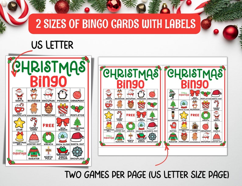 40 Christmas Bingo Cards, Printable Christmas Bingo, Christmas Party ...
