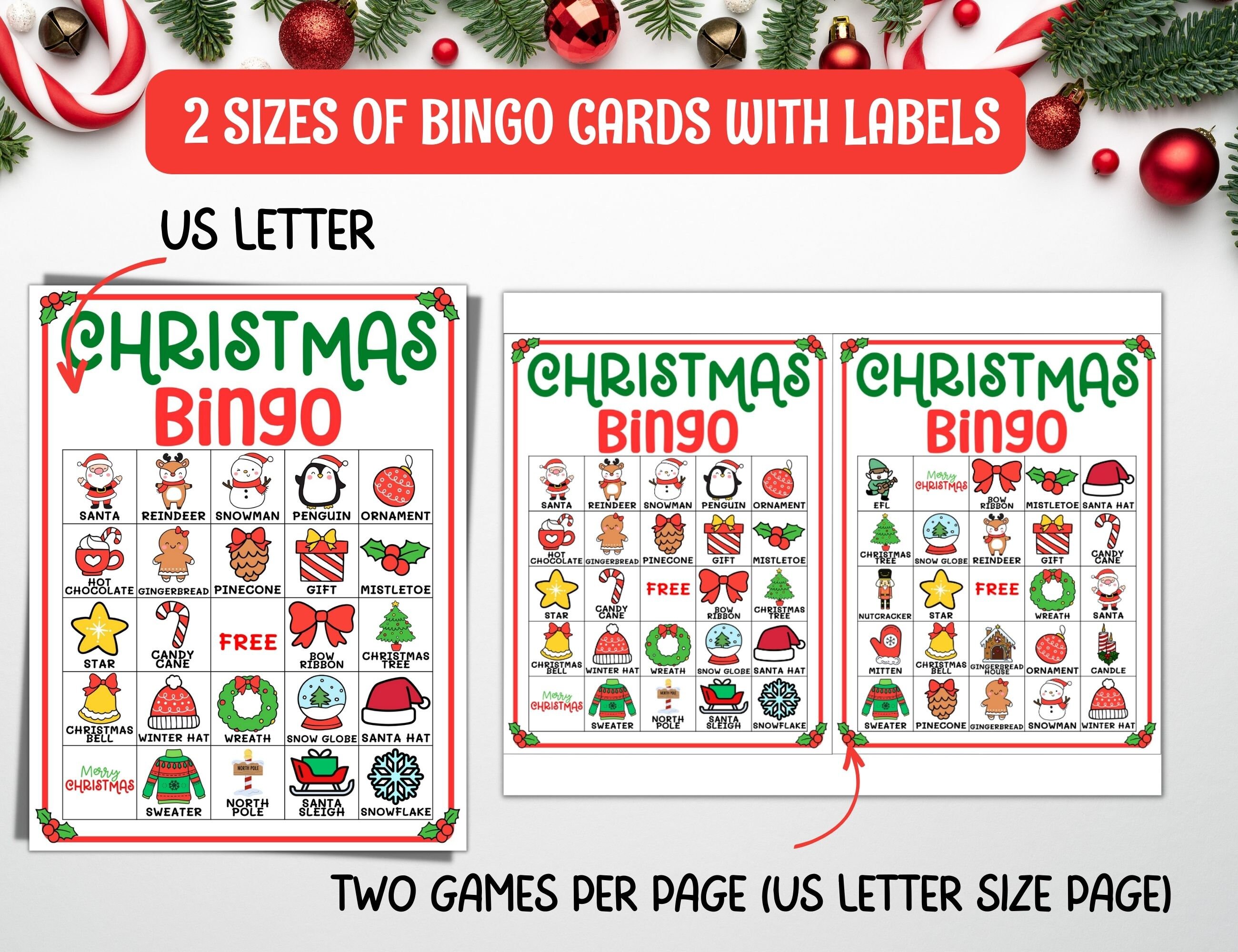 40 Christmas Bingo Cards, Printable Christmas Bingo, Christmas Party ...