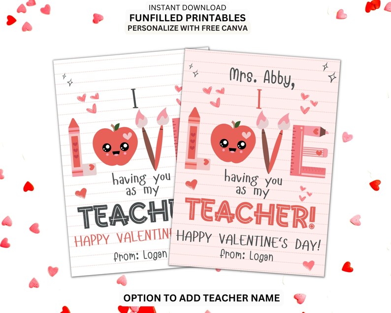 Printable Teacher Valentines Day Card, Classroom Teacher Valentine Tag ...