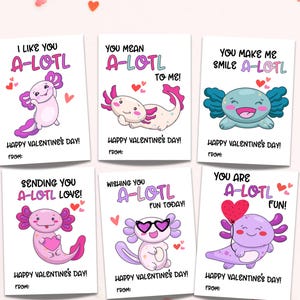 Axolotl Valentines Cards, Kids Classroom Valentines Cards, Printable ...