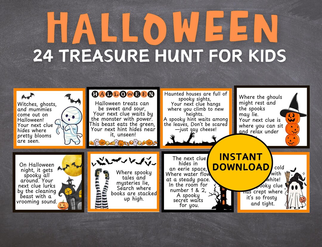 Halloween Scavenger Hunt for Kids, Indoor & Outdoor Treasure Hunt Clues ...