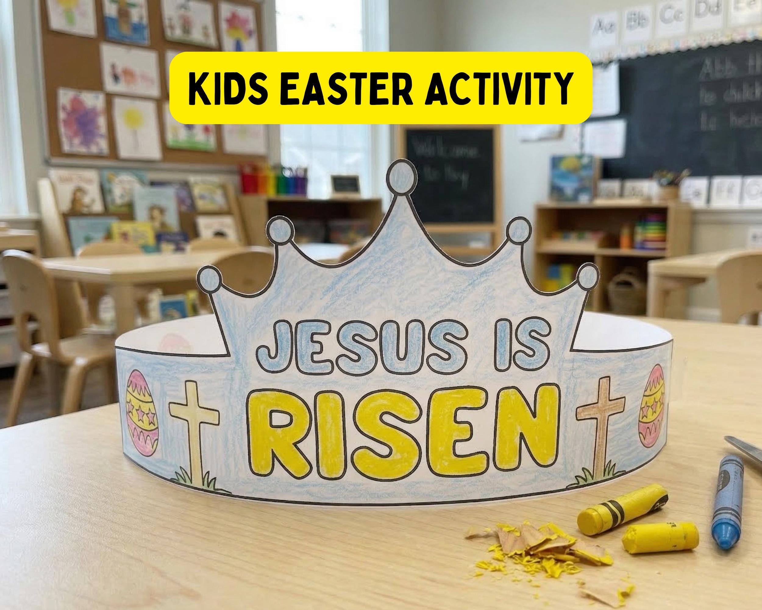 Easter Crown Craft Printable He is Risen Crown, Preschool Easter ...