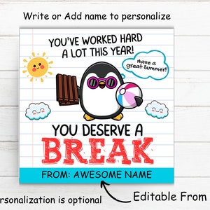 End of School Year Kit Kat Favor Tags, Summer Gifts for Students, Kids ...