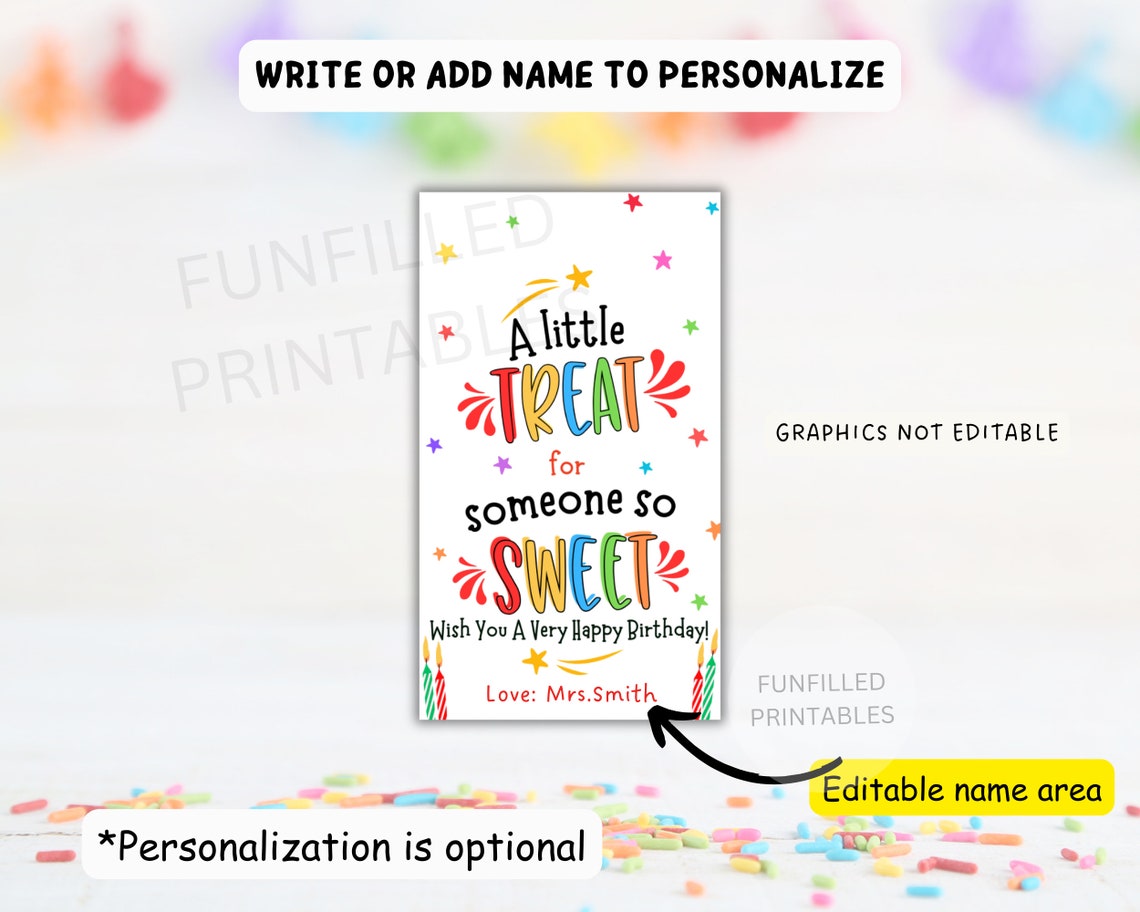 Printable Happy Birthday Gift Tag Template, Little Treat for Someone ...