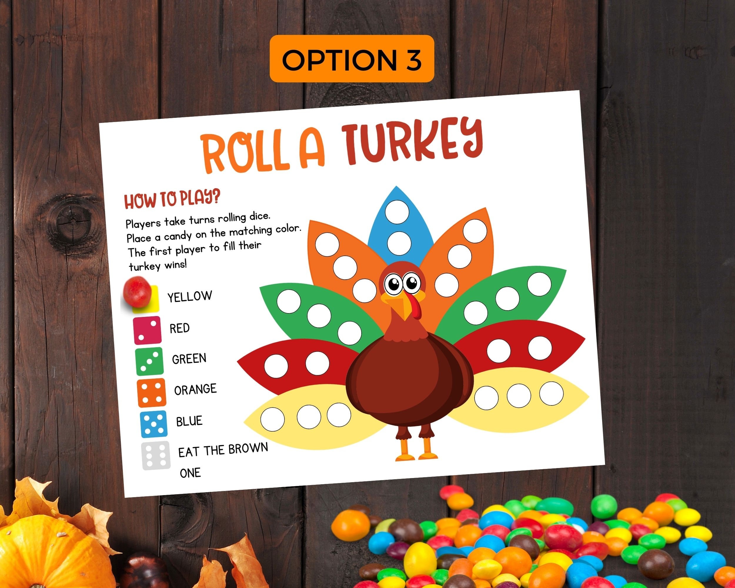 Roll A Turkey Dice Game, Printable Thanksgiving Game for Kids Adult ...