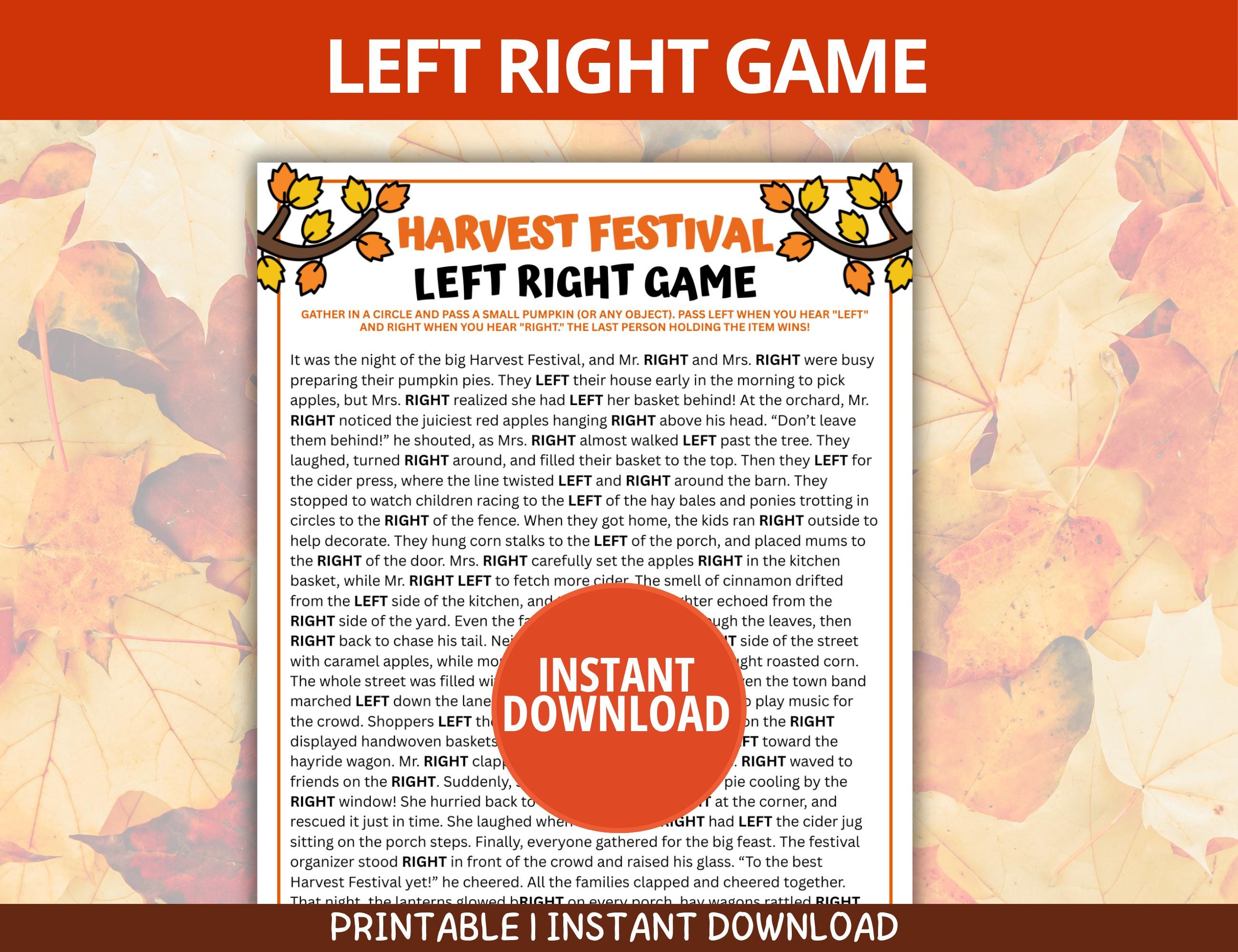 Fall Left Right Game Story, Printable Thanksgiving Fall Pass the Prize ...