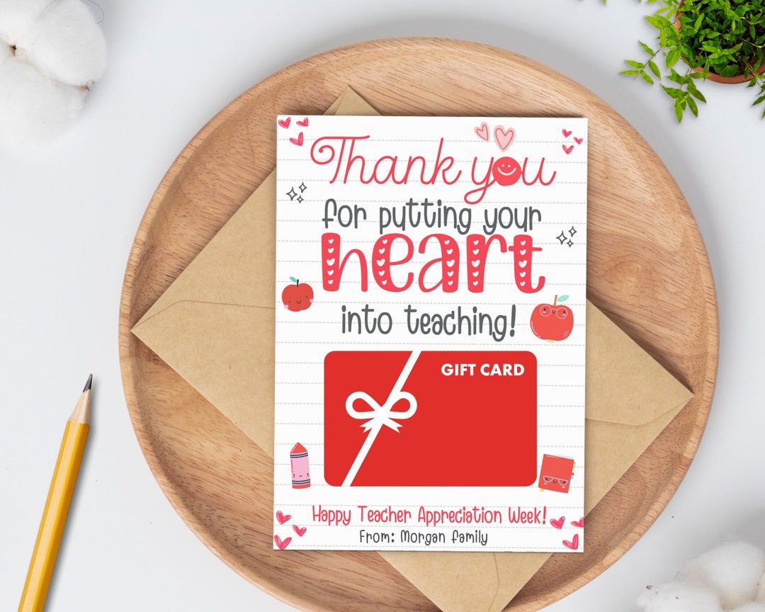 Teacher Appreciation Week Gift Card Holder Printable, Teacher Gift Card ...
