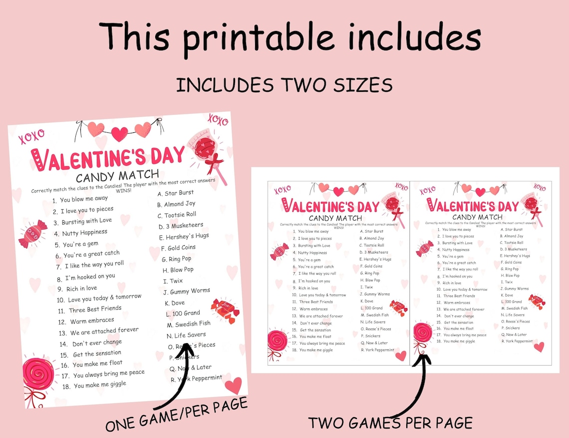 Valentine's Day Candy Match Game Candy Trivia Game - Etsy