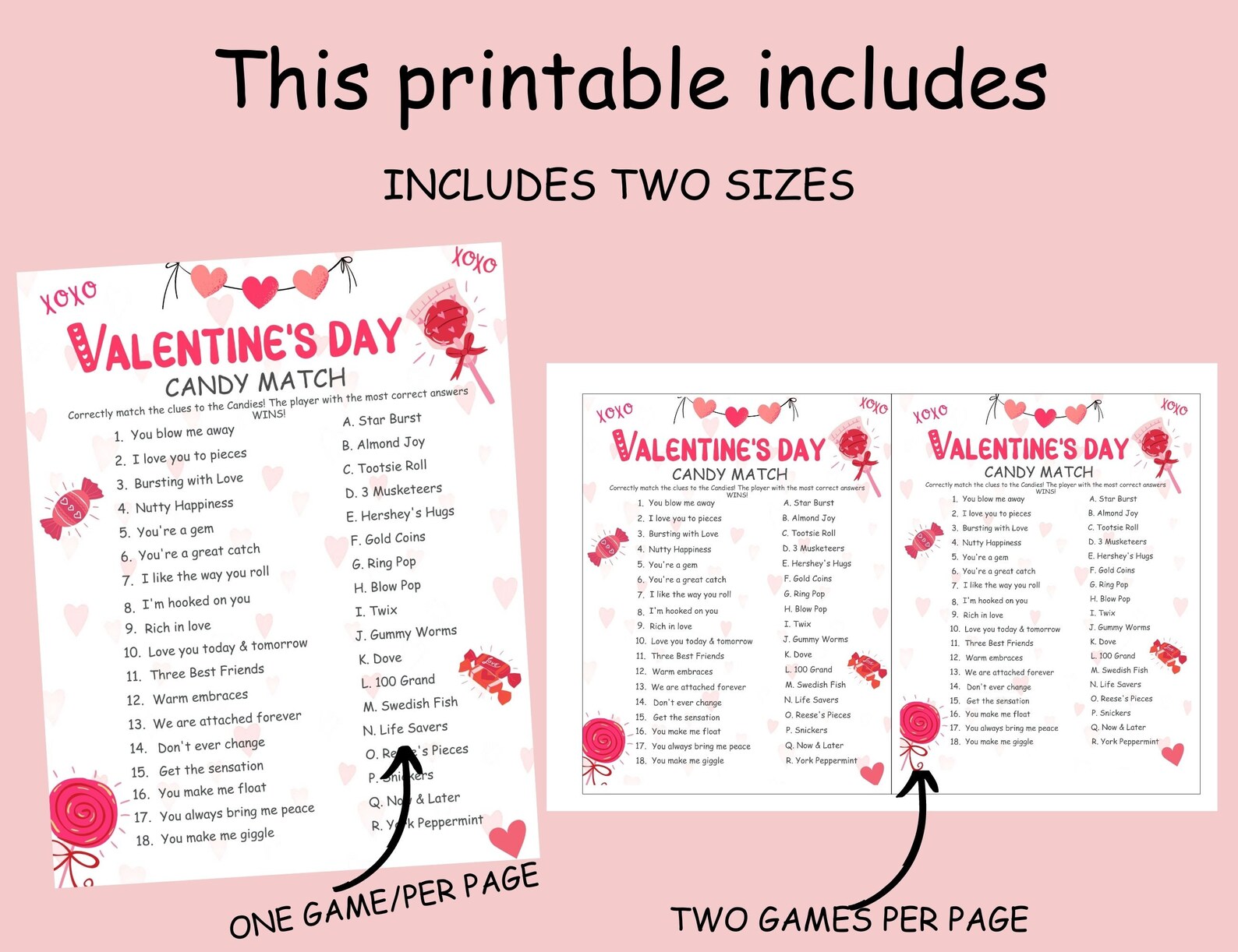 Valentine's Day Candy Match Game Candy Trivia Game - Etsy