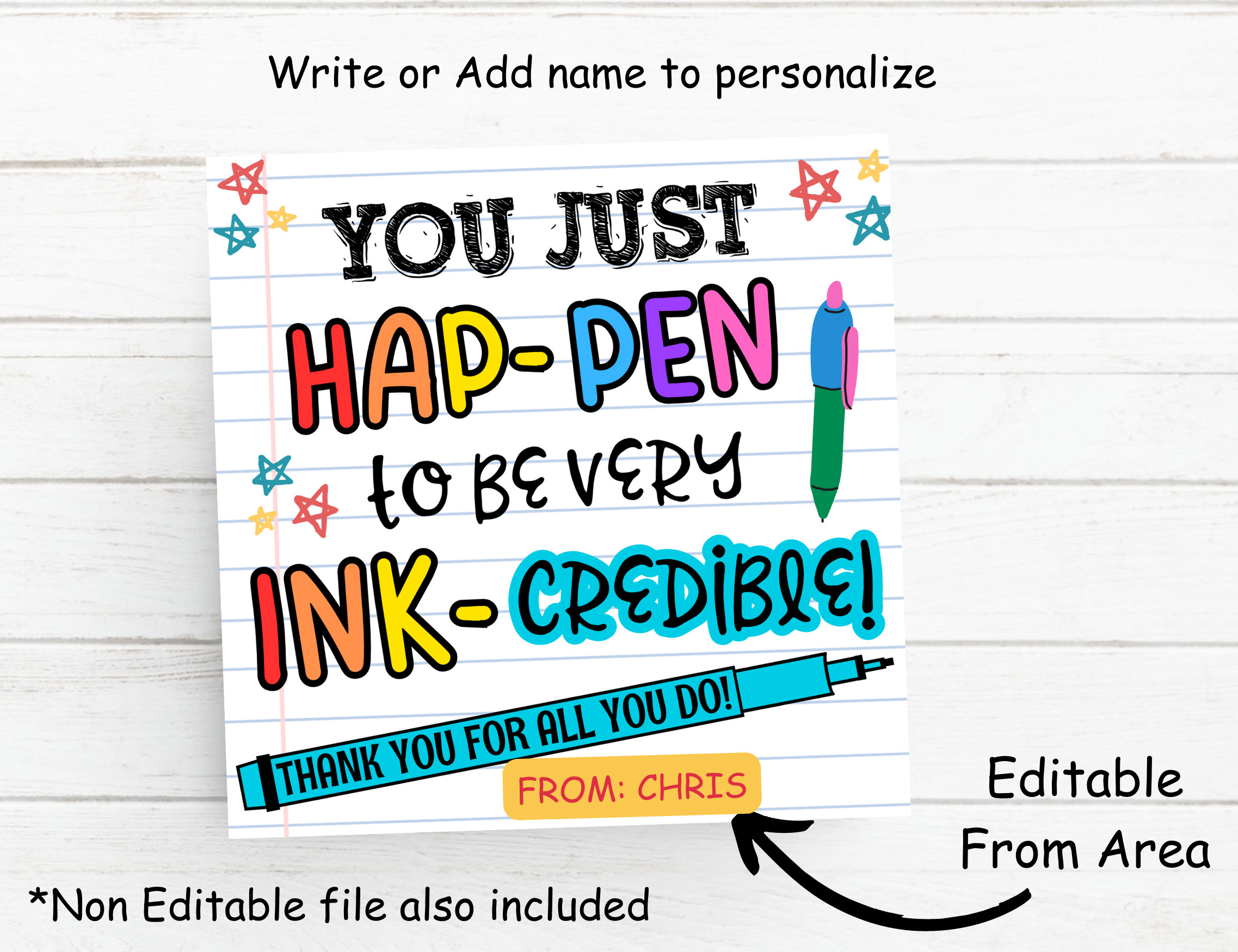 Teacher Appreciation Pen Tag, Ink-credible Pen Gift Tag Printable ...