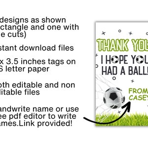 Soccer Birthday Favor Tags, Thank You Tag Soccer Party Favor Label ...