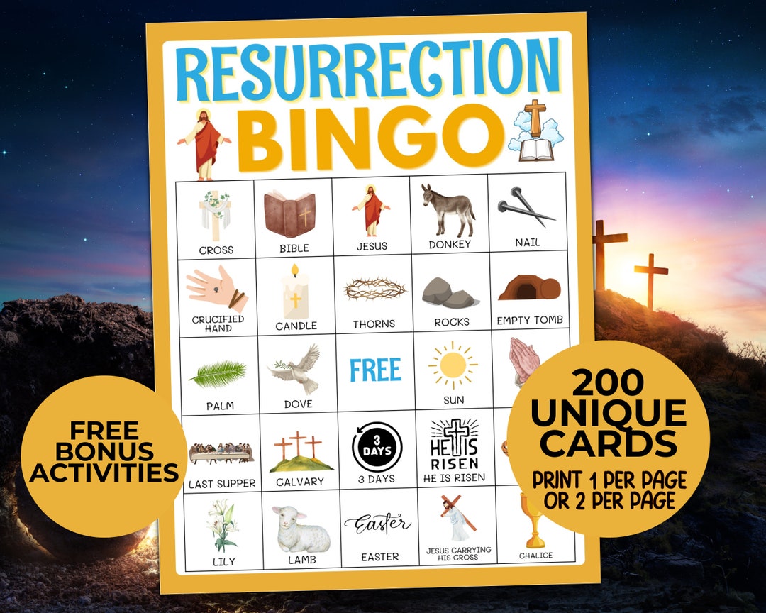 200 Resurrection Bingo Cards, Religious Easter Bingo Game, Crucifixion ...