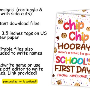 Back to School Cookies Tag Treat Tags, First Day of School Teacher ...