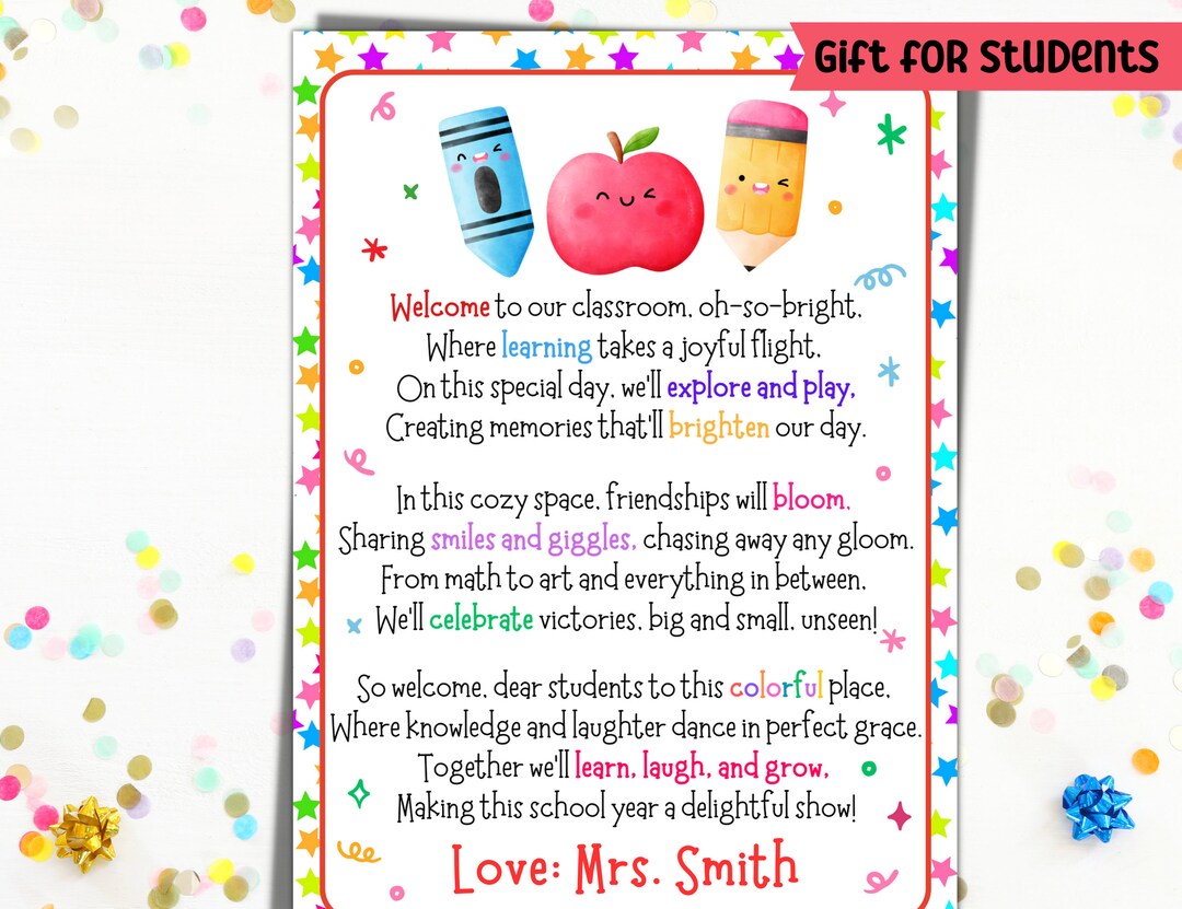 Student Gifts First Day of School Card Printable, Back to School Card ...