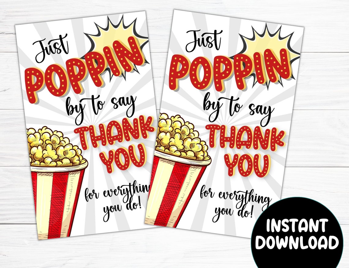 Popcorn Thank You Gift Tag, Popcorn Appreciation Tag, Poppin by to Say ...