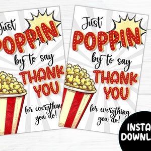 Popcorn Gift Tag, Popcorn Appreciation Tag, Poppin by to Say Popcorn ...