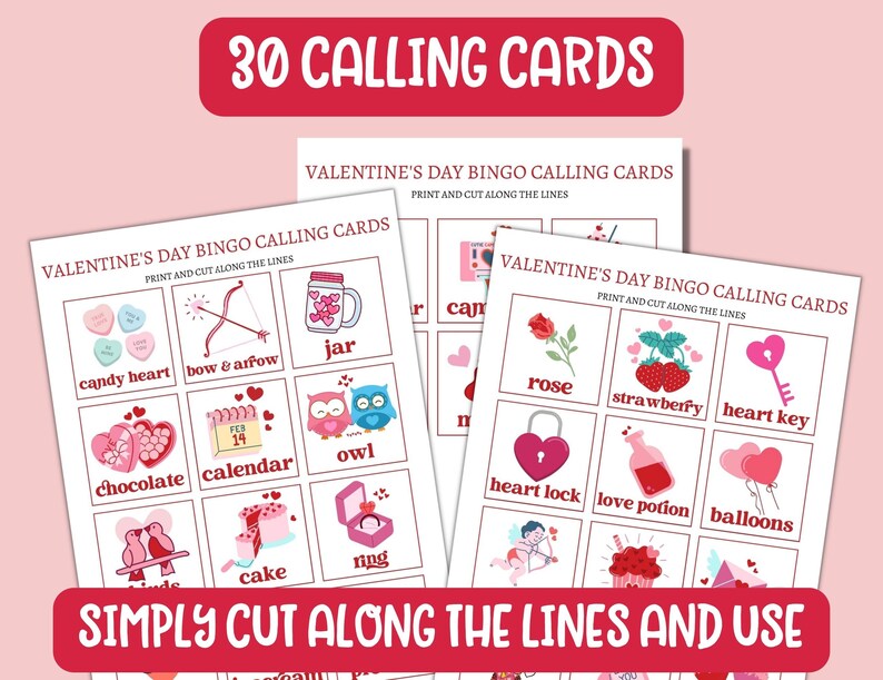 Valentines Day Bingo Game, 100 Printable Valentines Bingo Cards ...