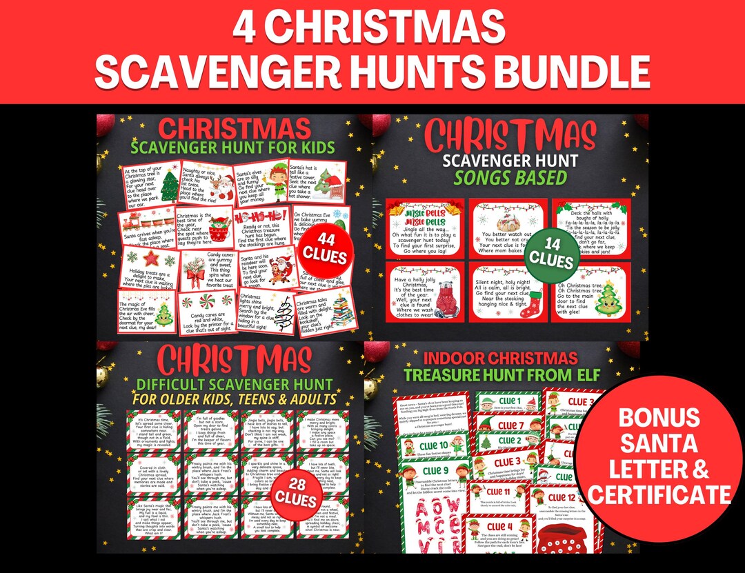 Christmas Scavenger Hunt for Kids Teens, at Home Xmas Scavenger Hunt ...