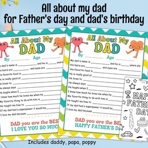 Fathers Day Questionnaire Printable All About My Dad, Personalized Gift ...