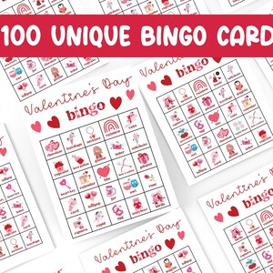 Valentines Day Bingo Game, 100 Printable Valentines Bingo Cards ...