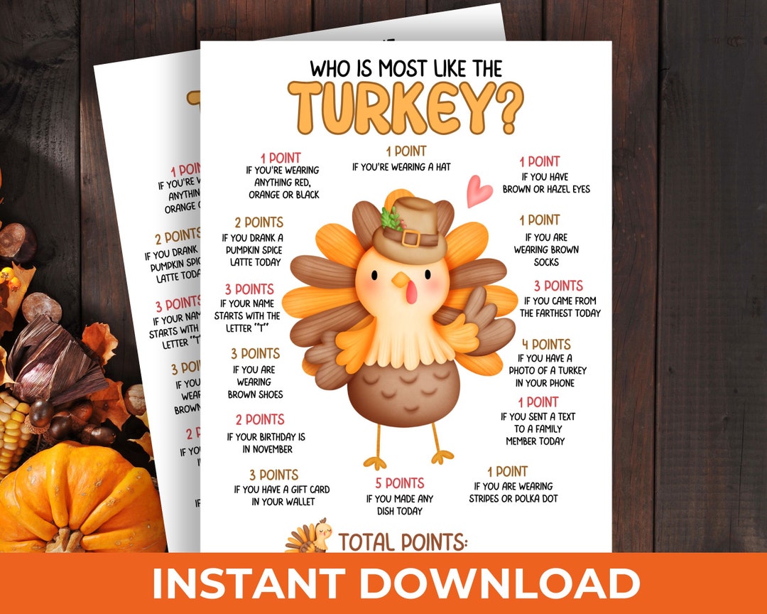 Printable Thanksgiving Game Turkey Game Family Thanksgiving - Etsy