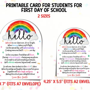 First Day of School Student Gift, Printable Back to School Welcome Card ...