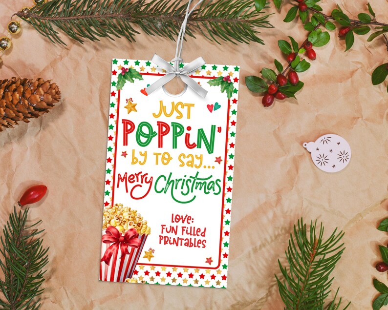 Popcorn Christmas Gift Tags, Poppin by to Say Merry Christmas Tag ...