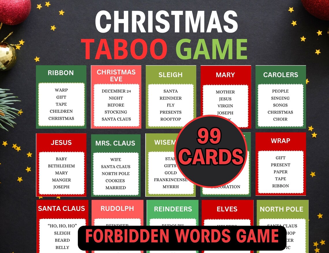 Christmas Taboo Game, Forbidden Words Christmas Game, Taboo Cards ...